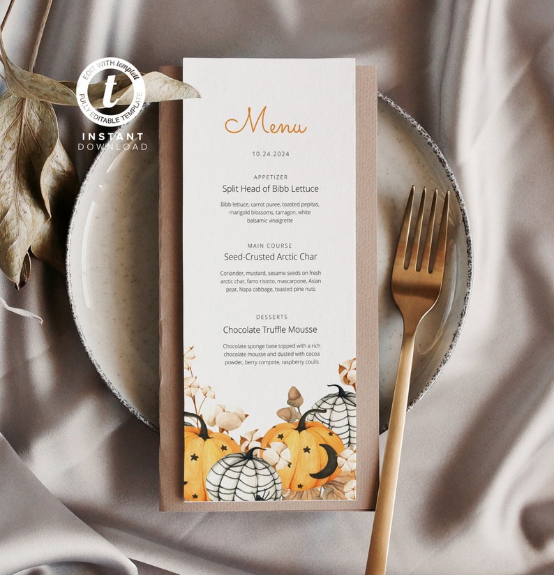 Fall Pumpkin Menu Template , Party Brunch, Dinner,halloween Pumpkin ...