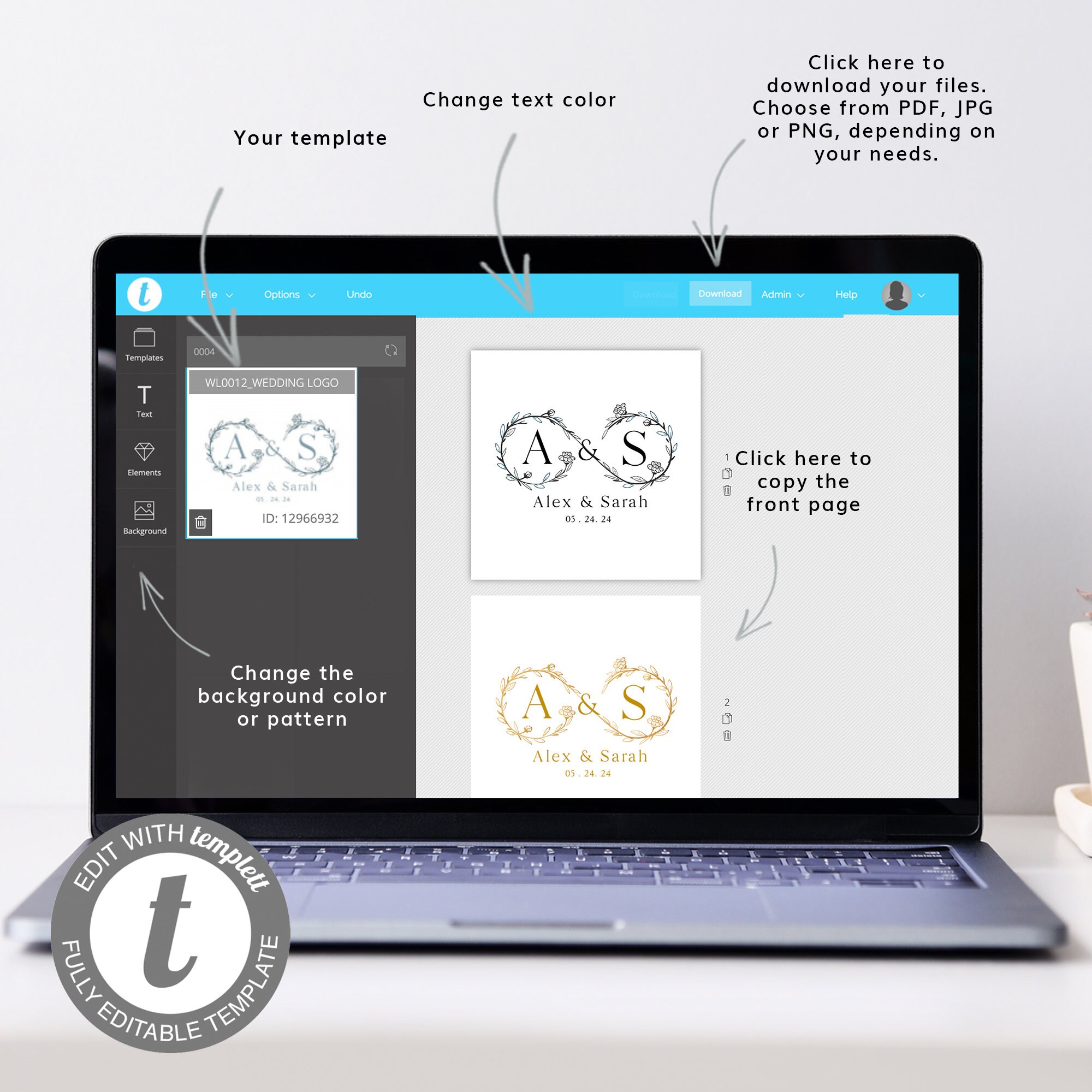 Floral Infinity Wedding Logo Template: Editable Monogram (digital ...