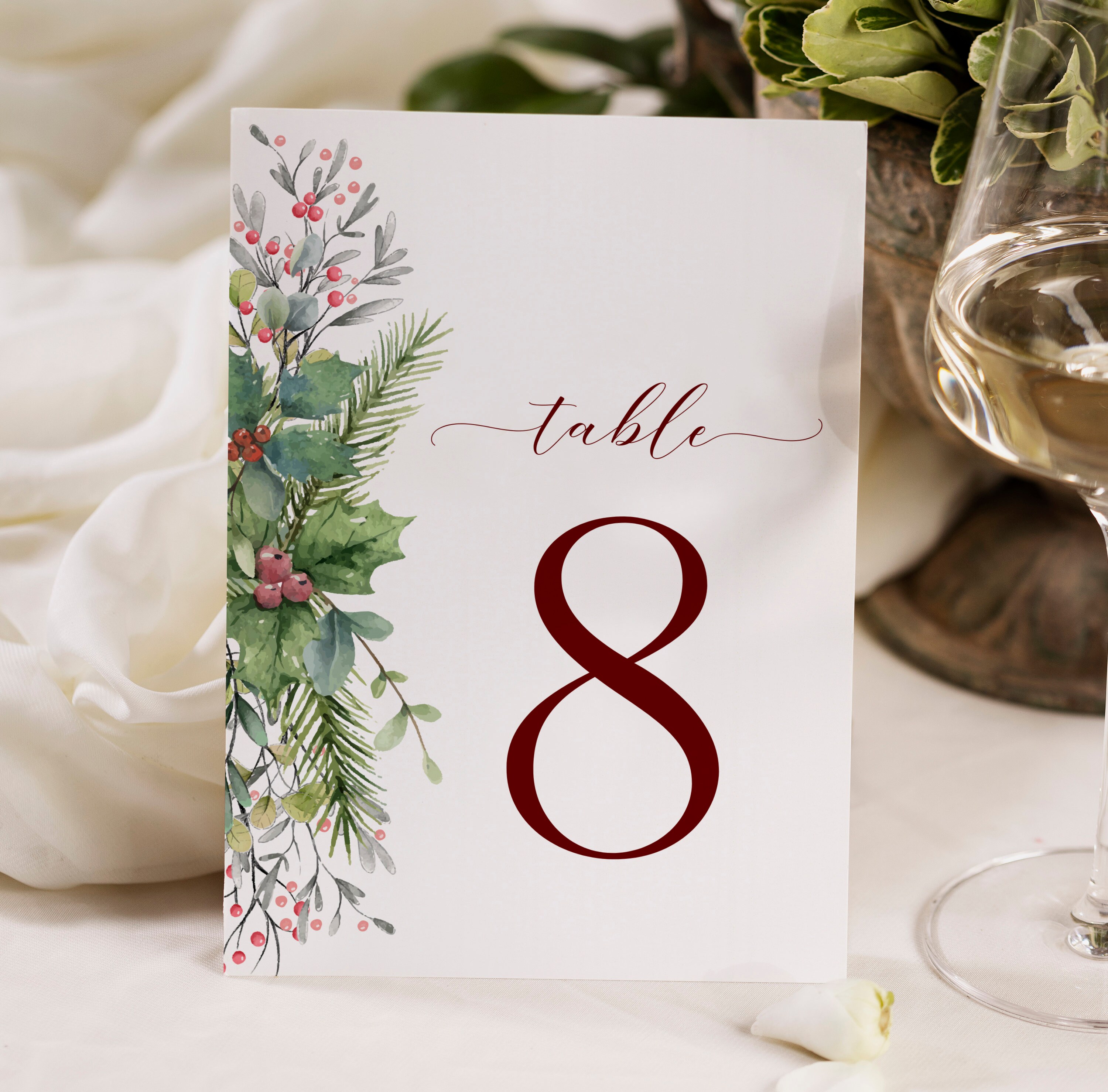 Editable Christmas Table Numbers Template, Holiday Table Numbers ...