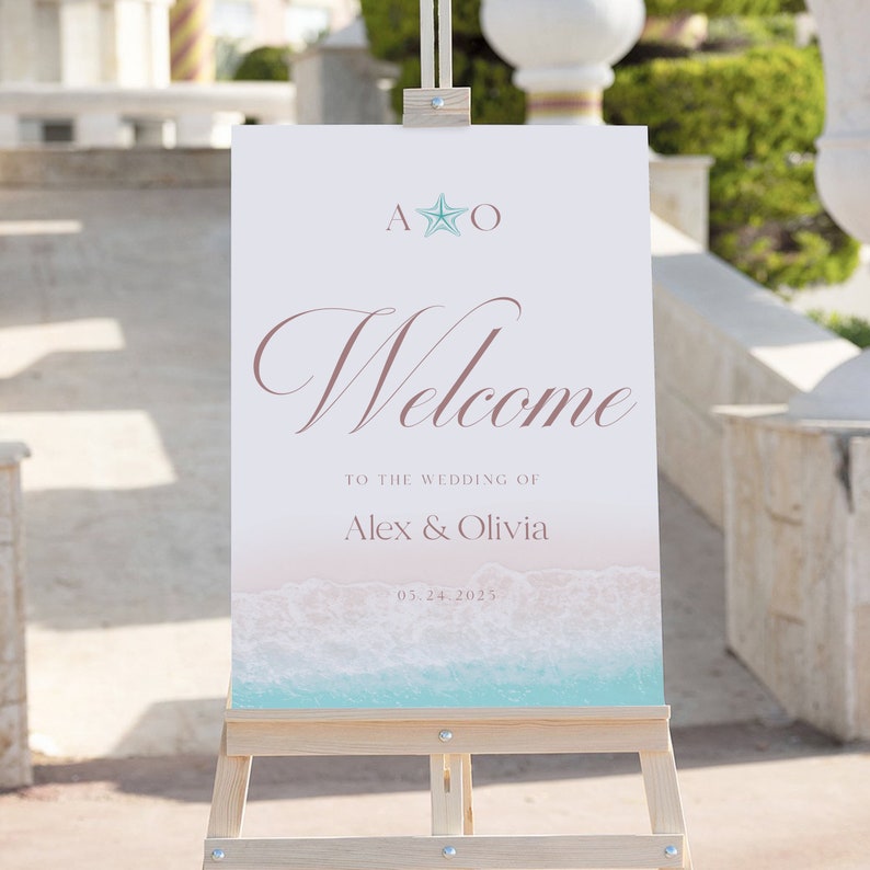 Beach Themed Wedding Welcome Sign Template, Summer Ocean Wedding Sign ...