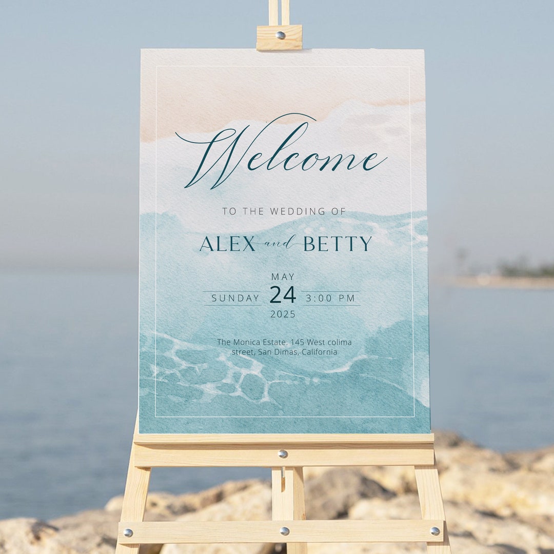 Beach Ocean Wedding Welcome Sign Template, Summer Ocean Wedding Sign ...
