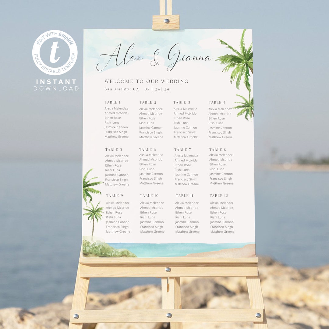 Summer Beach Wedding Seating Chart Template (INSTANT Download) - Etsy