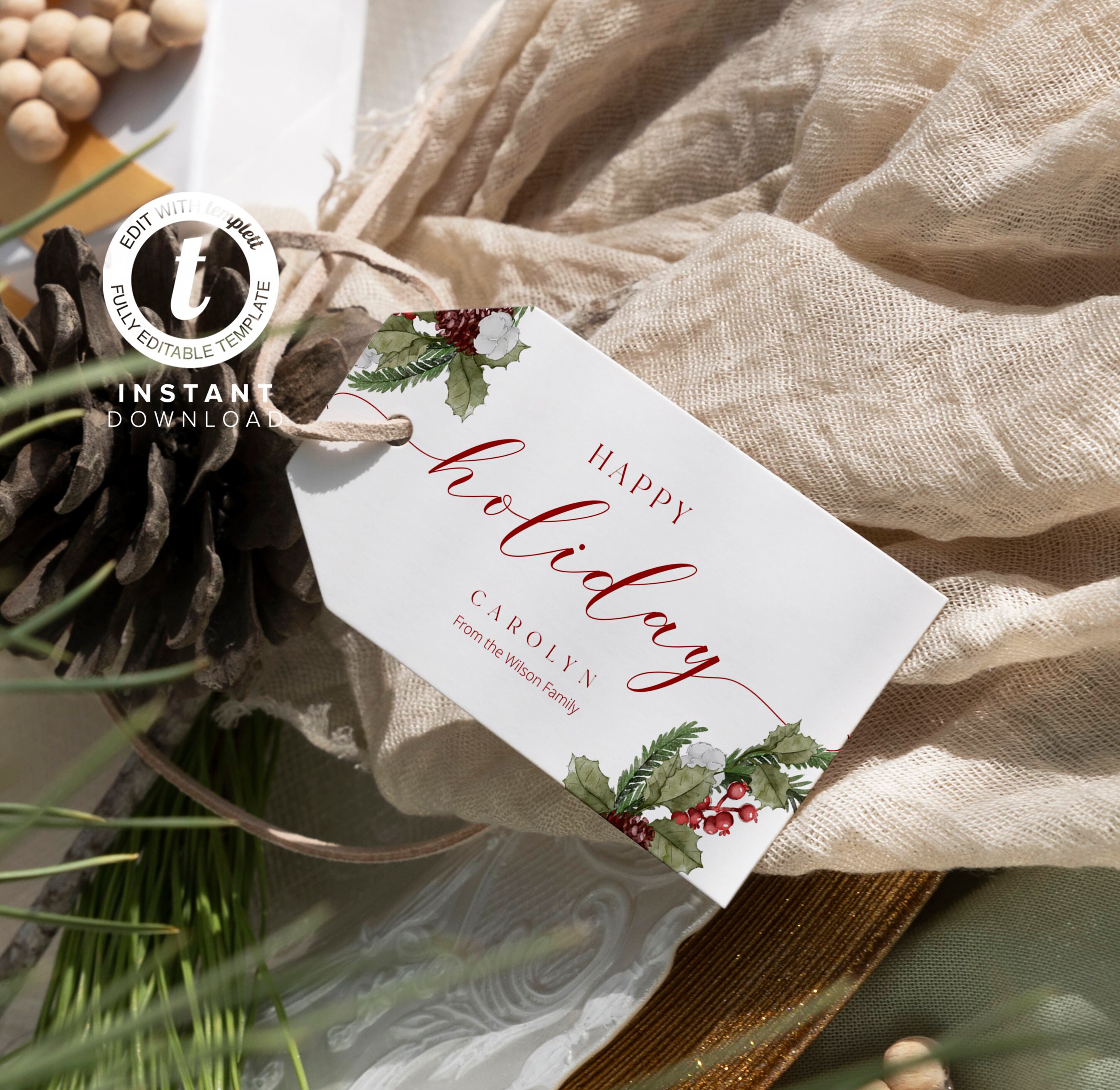 Personalized Editable Christmas Gift Tags Template, Printable Holiday ...