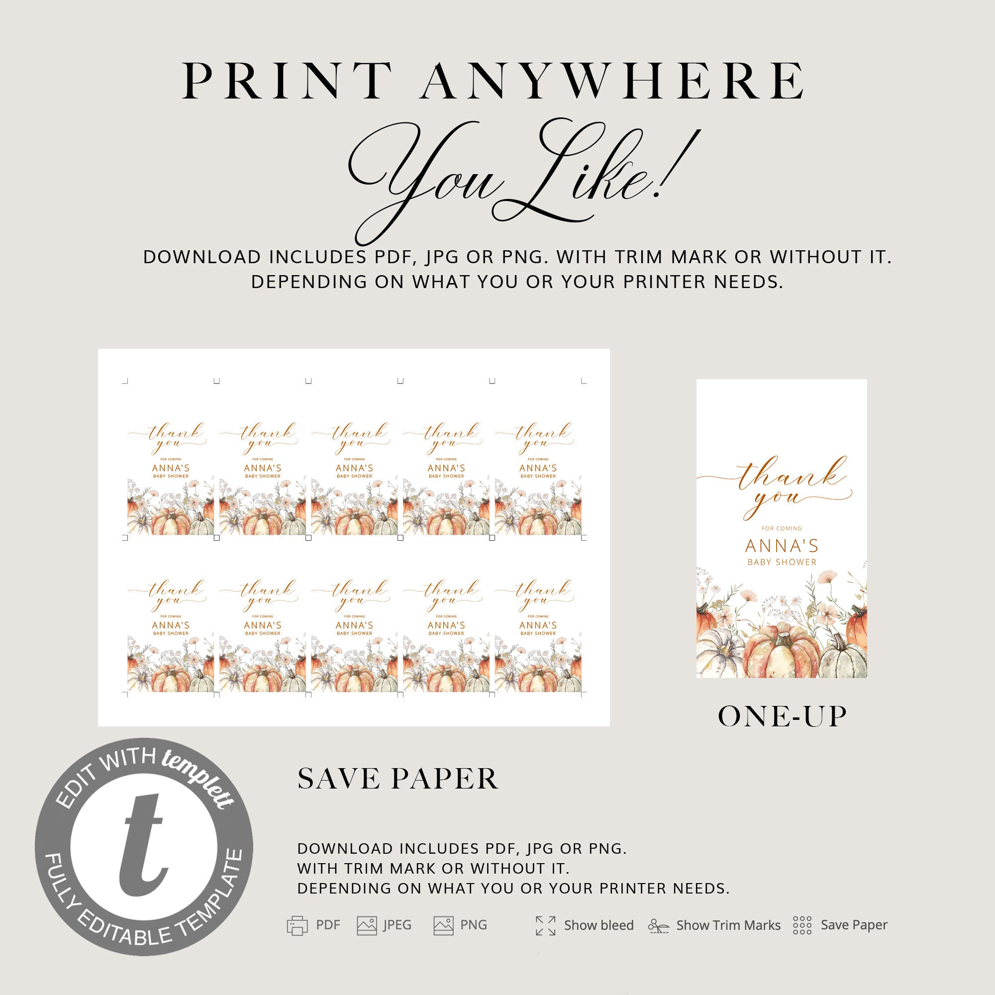 Fall Little Pumpkin Favor Tags, Tags for Baby Shower Favors, Fall Gift ...