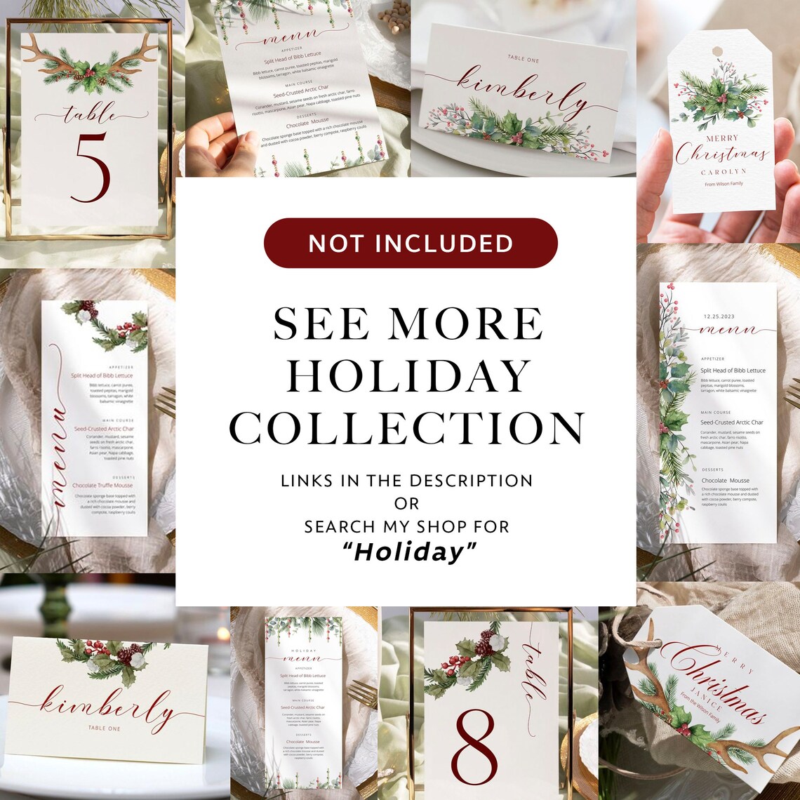 Christmas Place Card Template, Holiday Seating Card, Winter Wedding ...