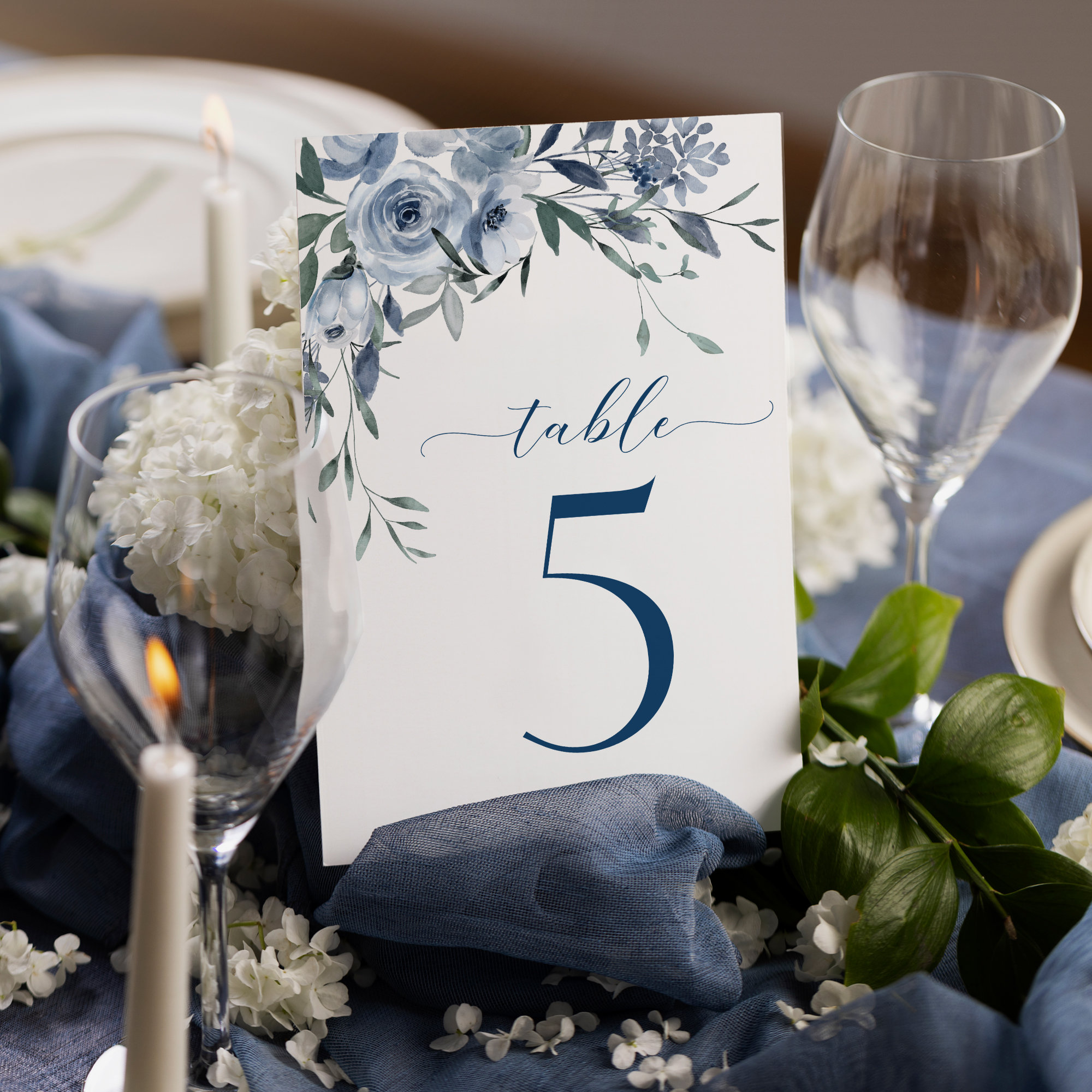 Plantilla de números de mesa de boda azul polvoriento, números de mesa ...