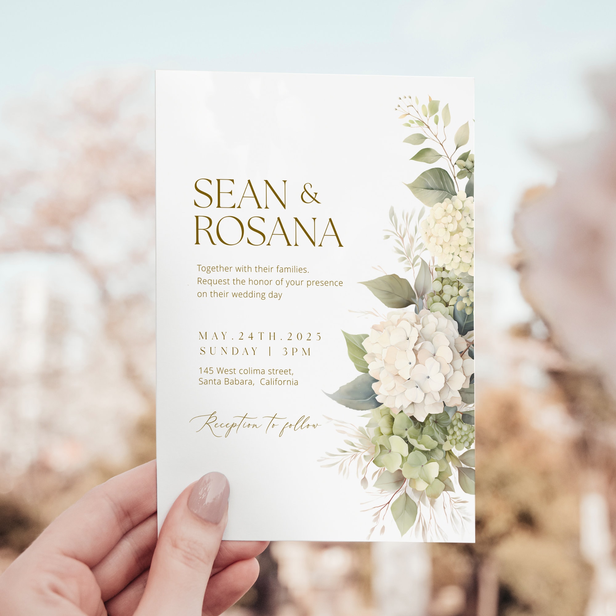 Hydrangea Wedding Invitation, Editable White Hydrangea Wedding Invite ...