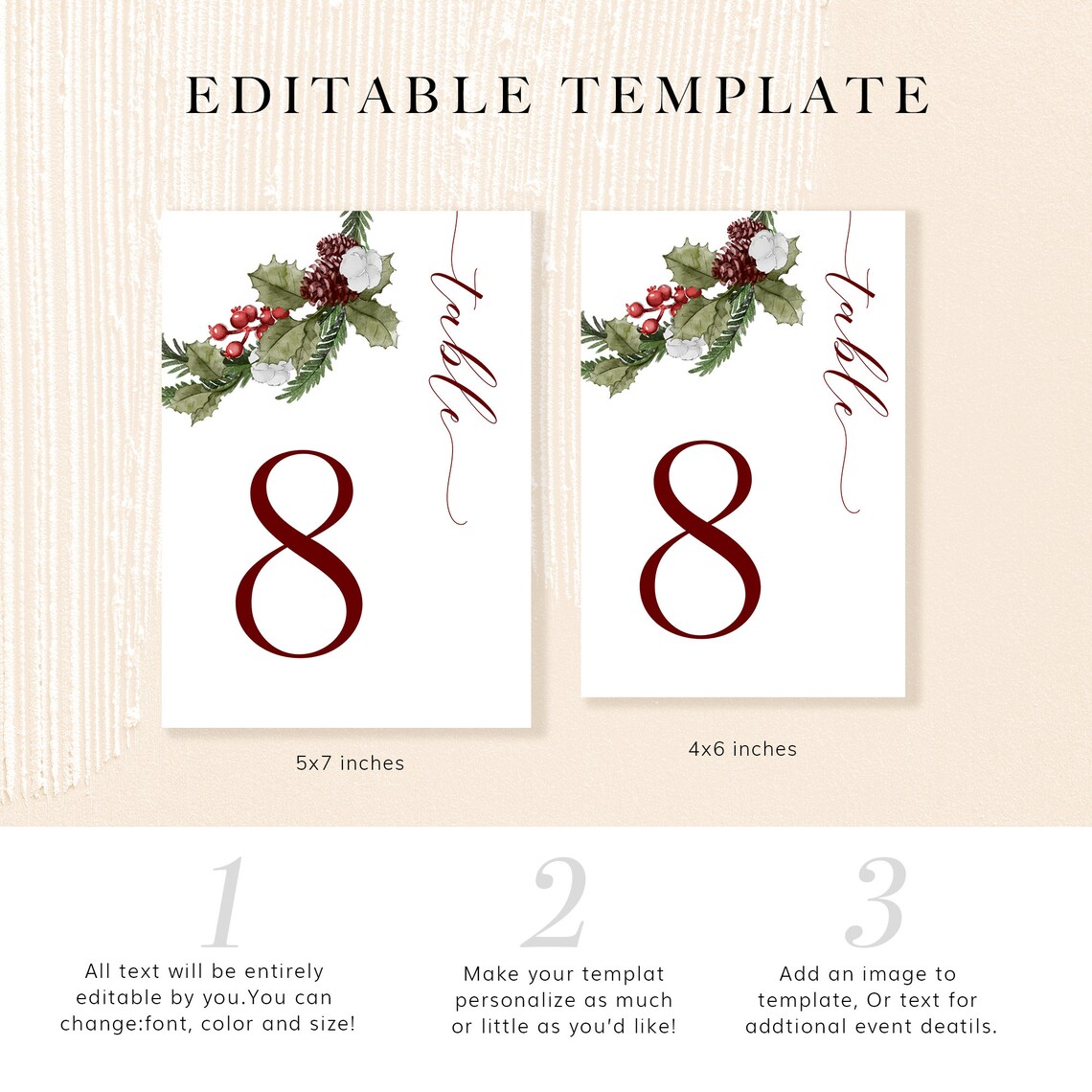 Christmas Table Numbers Template, Holiday Table Numbers, Winter Wedding ...