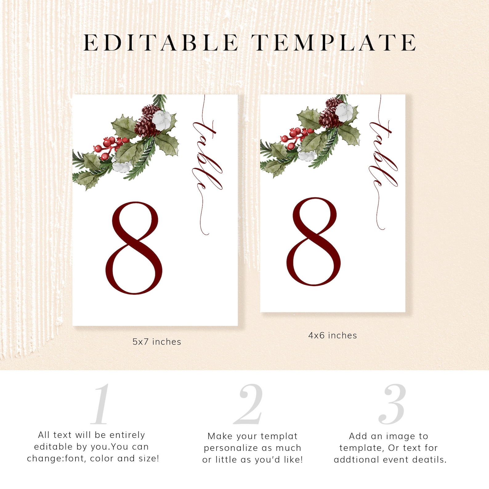 Christmas Table Numbers Template, Holiday Table Numbers, Winter Wedding ...