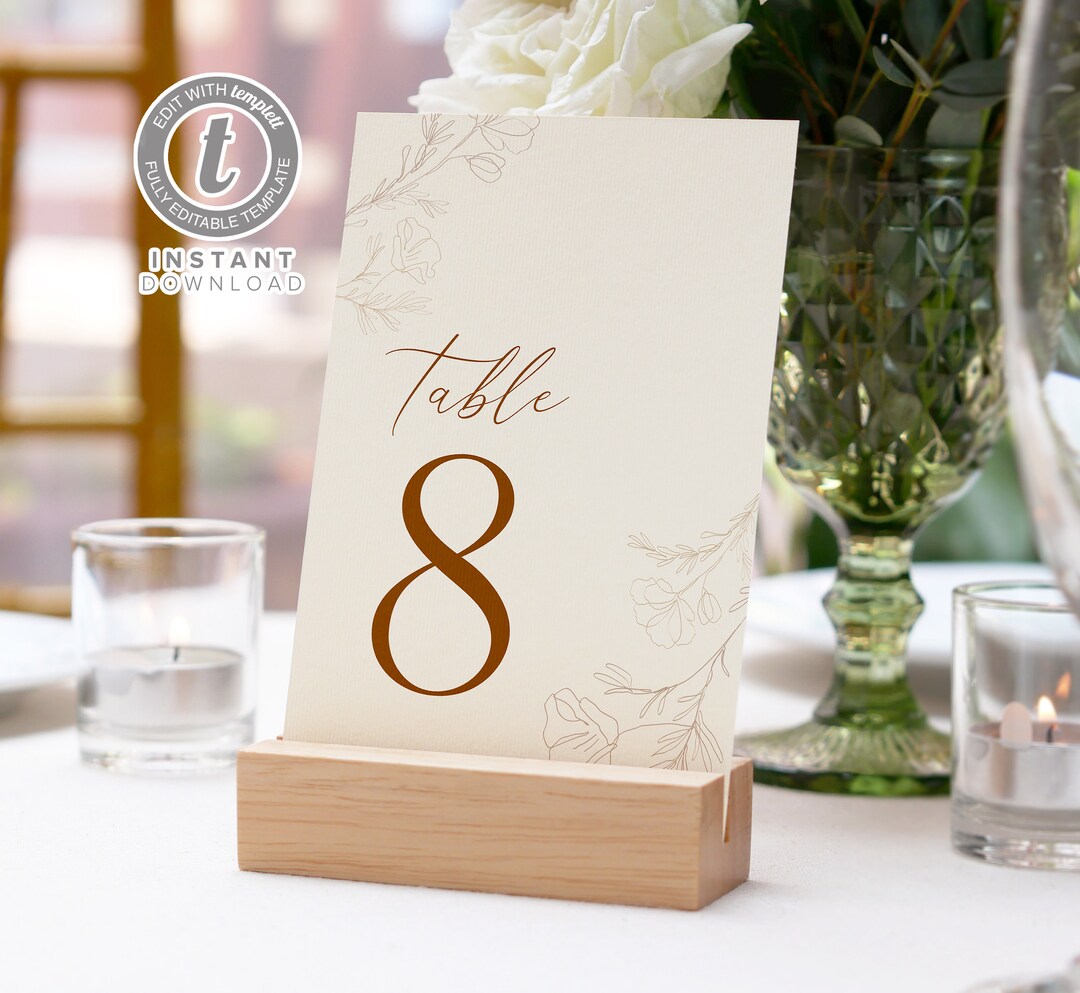 Printable Boho Table Number Card Template, Modern Wedding Table Numbers ...