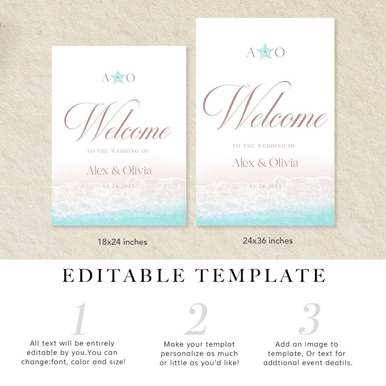 Beach Themed Wedding Welcome Sign Template, Summer Ocean Wedding Sign ...