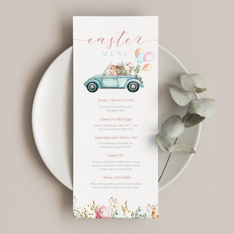 Easter Menu Template, Easter Brunch Menu, Bunny Printable Menu ,easter ...
