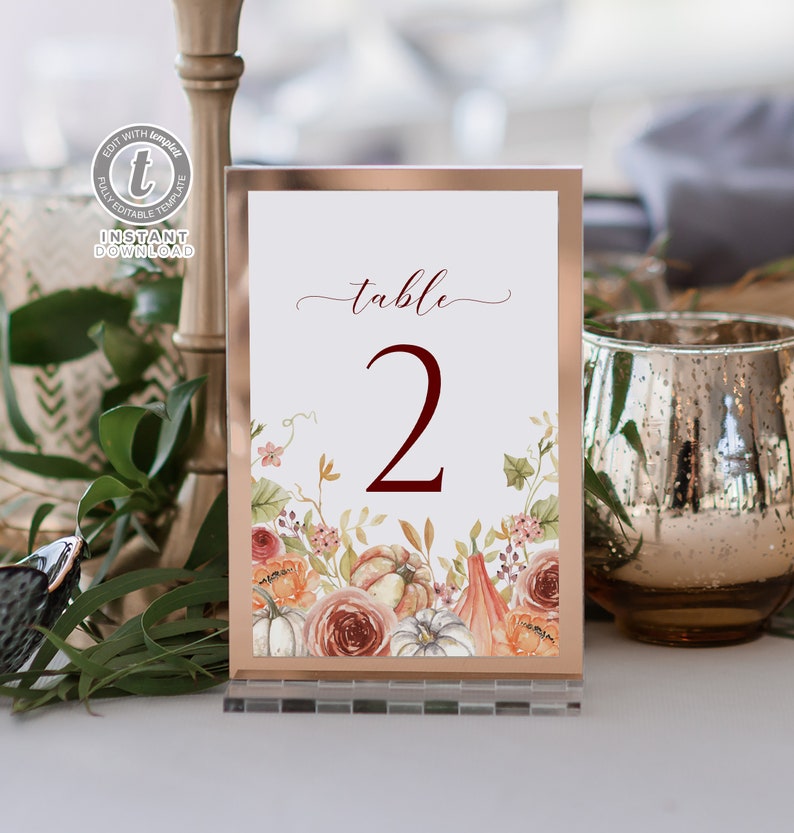 Fall Floral Pumpkin Wedding Table Number Template,editable Wildflower ...