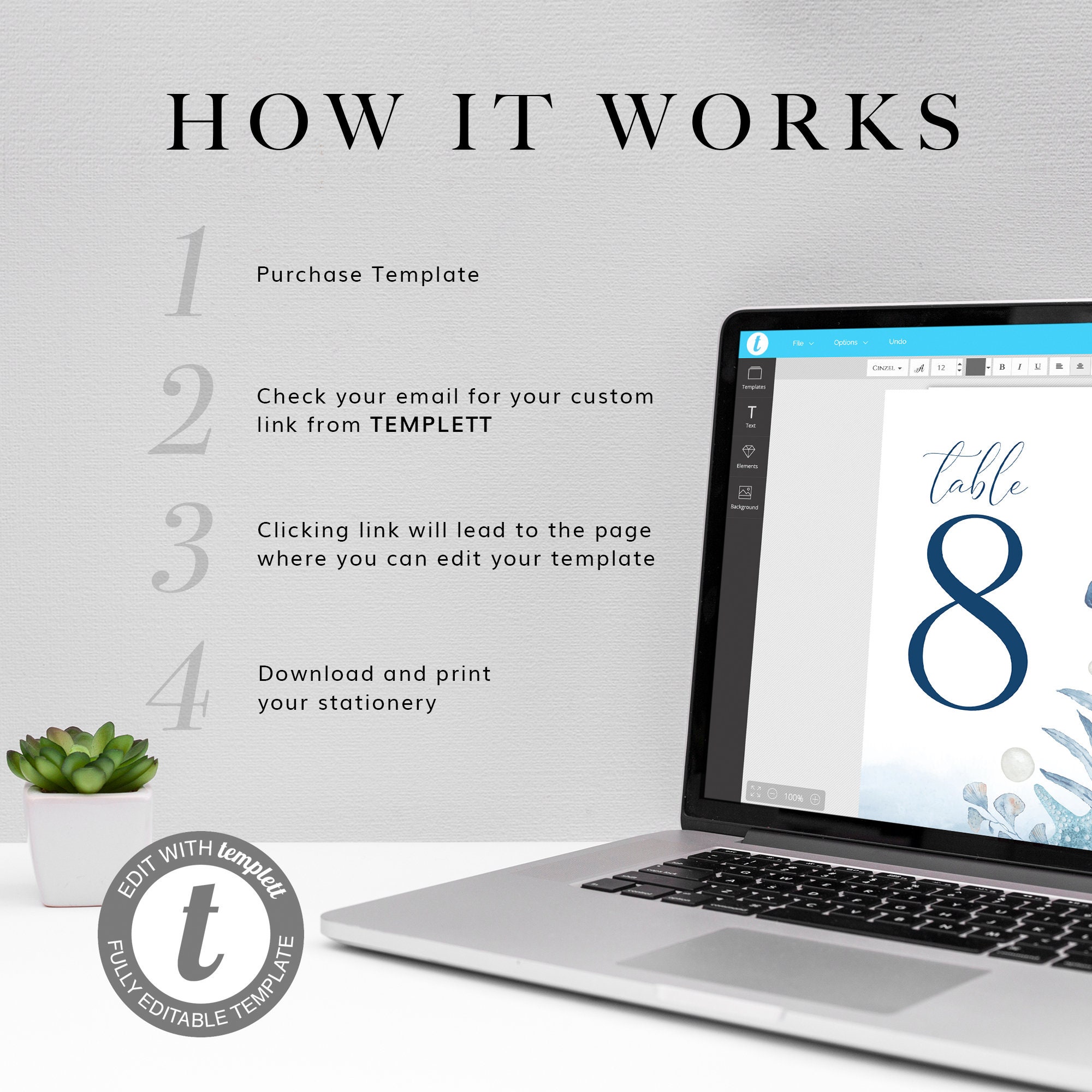 Blue Beach Ocean Themed Wedding Table Number Card Template, Editable ...