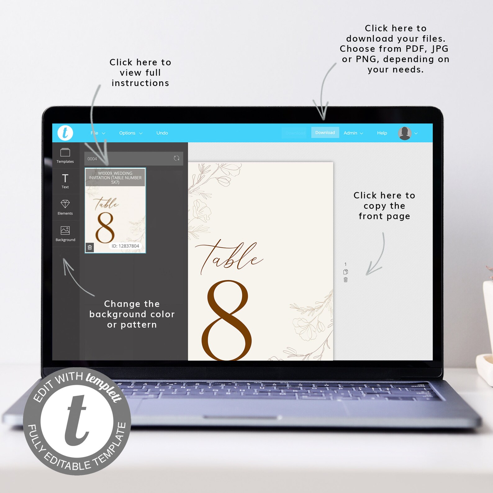 Printable Boho Table Number Card Template, Modern Wedding Table Numbers ...