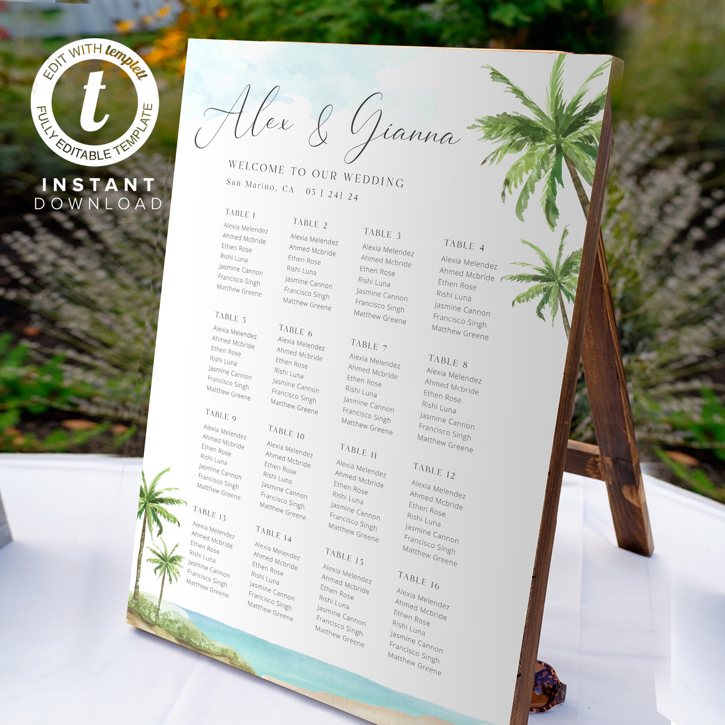 Summer Beach Wedding Seating Chart Template (INSTANT Download) - Etsy