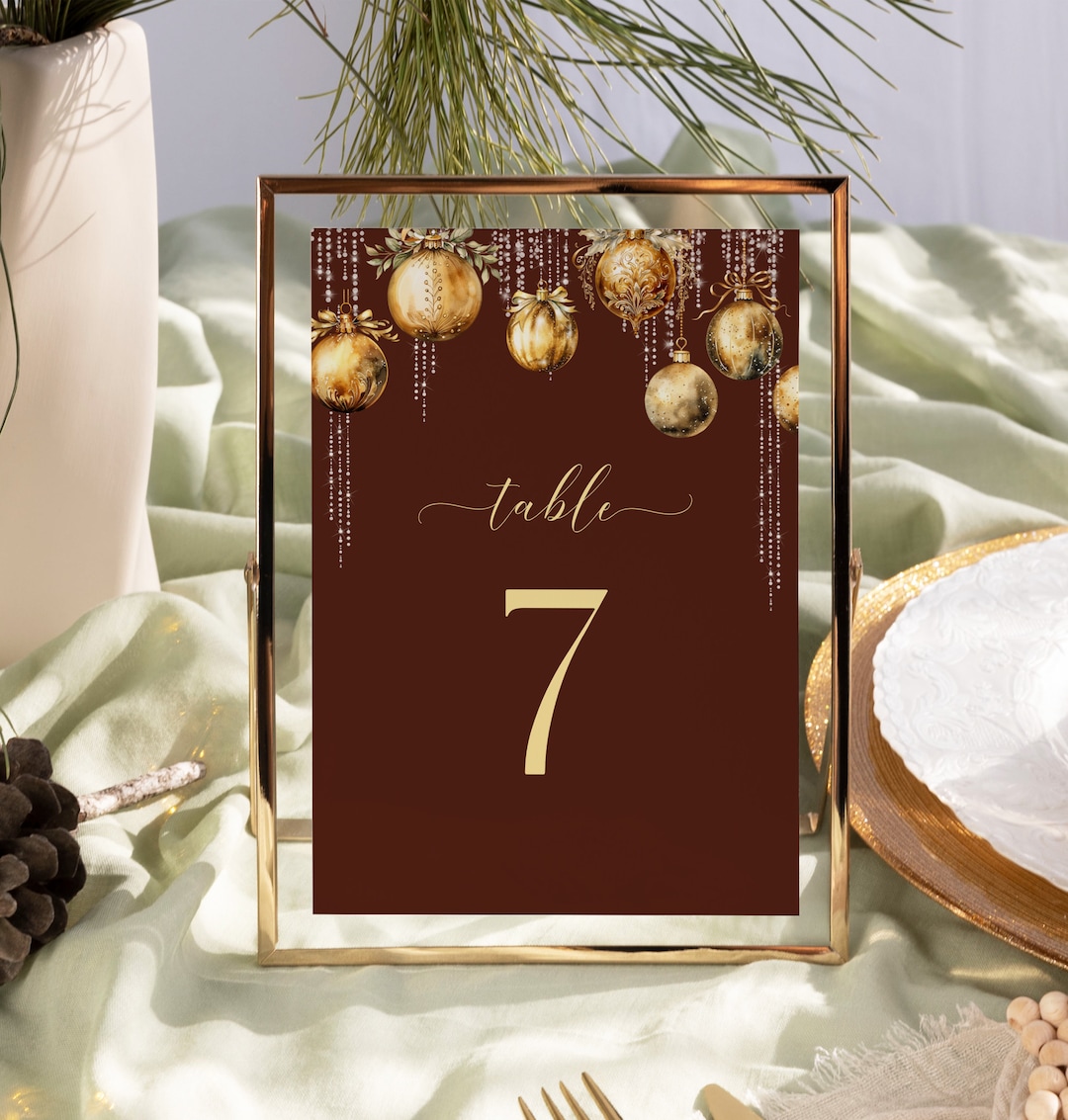 Holiday Table Numbers Template,christmas Ornament Table Numbers, Dark ...