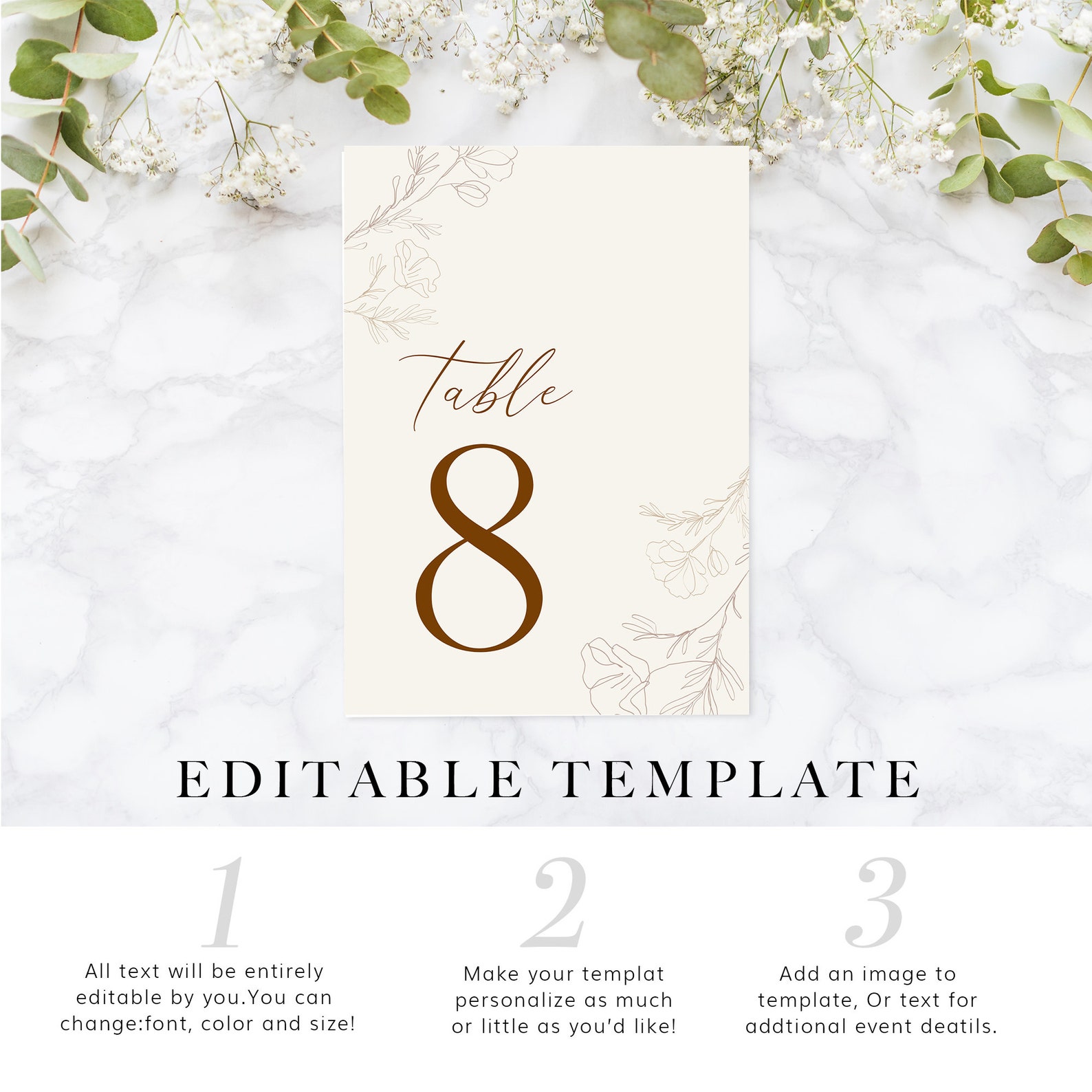 Printable Boho Table Number Card Template, Modern Wedding Table Numbers ...