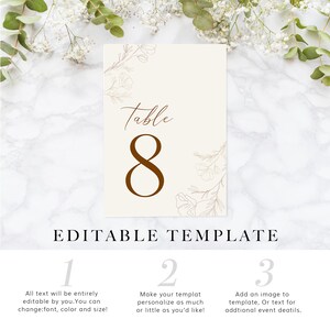 Printable Boho Table Number Card Template, Modern Wedding Table Numbers ...