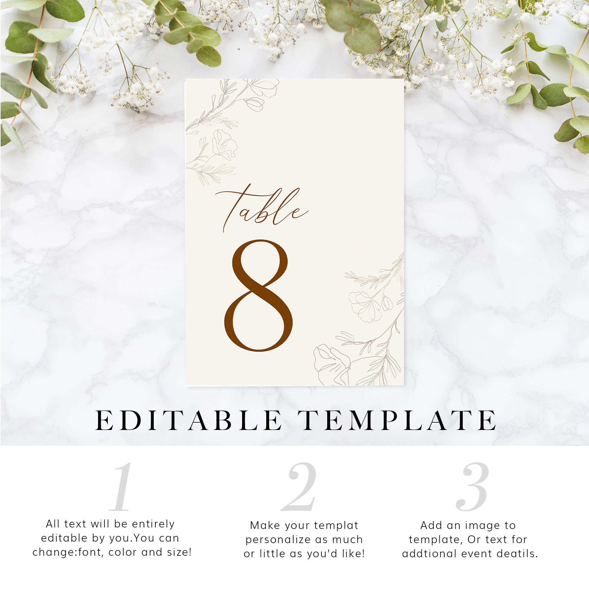 Printable Boho Table Number Card Template, Modern Wedding Table Numbers ...