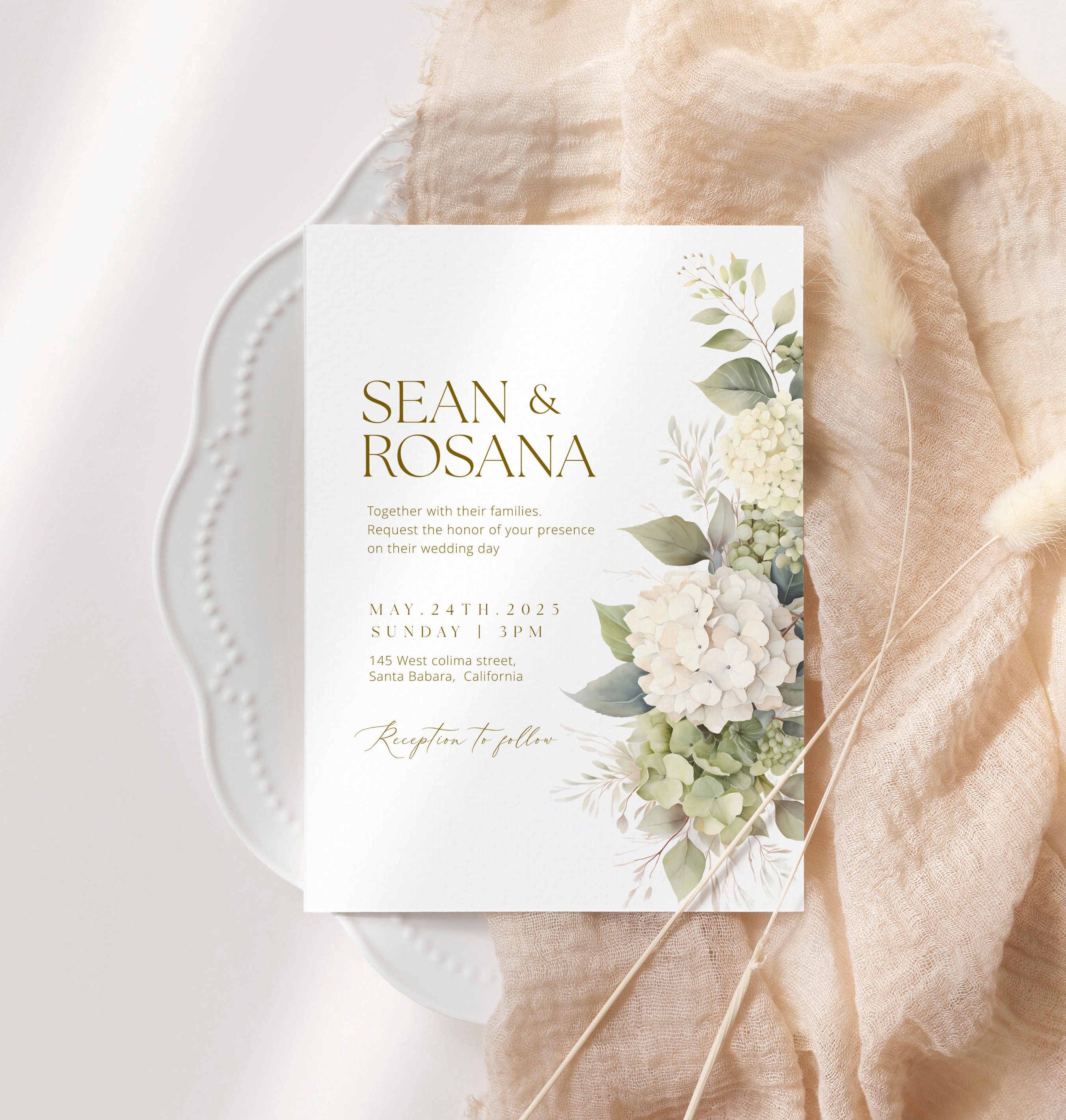 Hydrangea Wedding Invitation Set, White Hydrangea Wedding Invite, Ivory ...