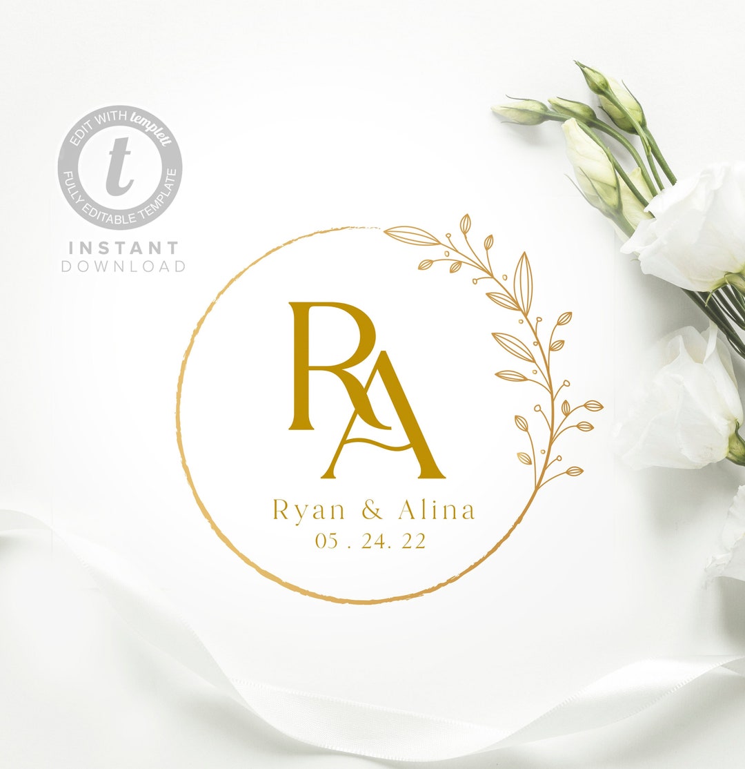 Editable Floral Wedding Logo Template: Custom Monogram (digital ...