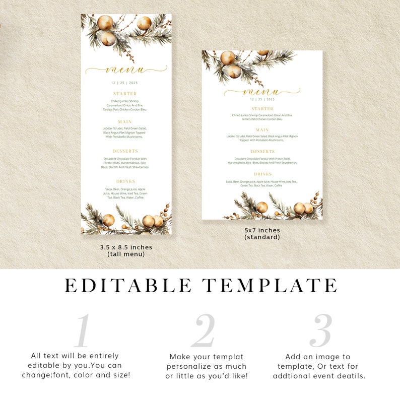 Editable Christmas Menu Template, Christmas Ornaments Menu, Printable ...
