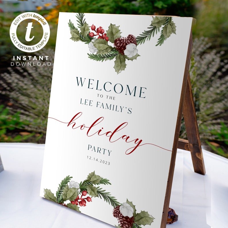 Holiday Party Sign Template Editable Christmas Welcome Sign - Etsy
