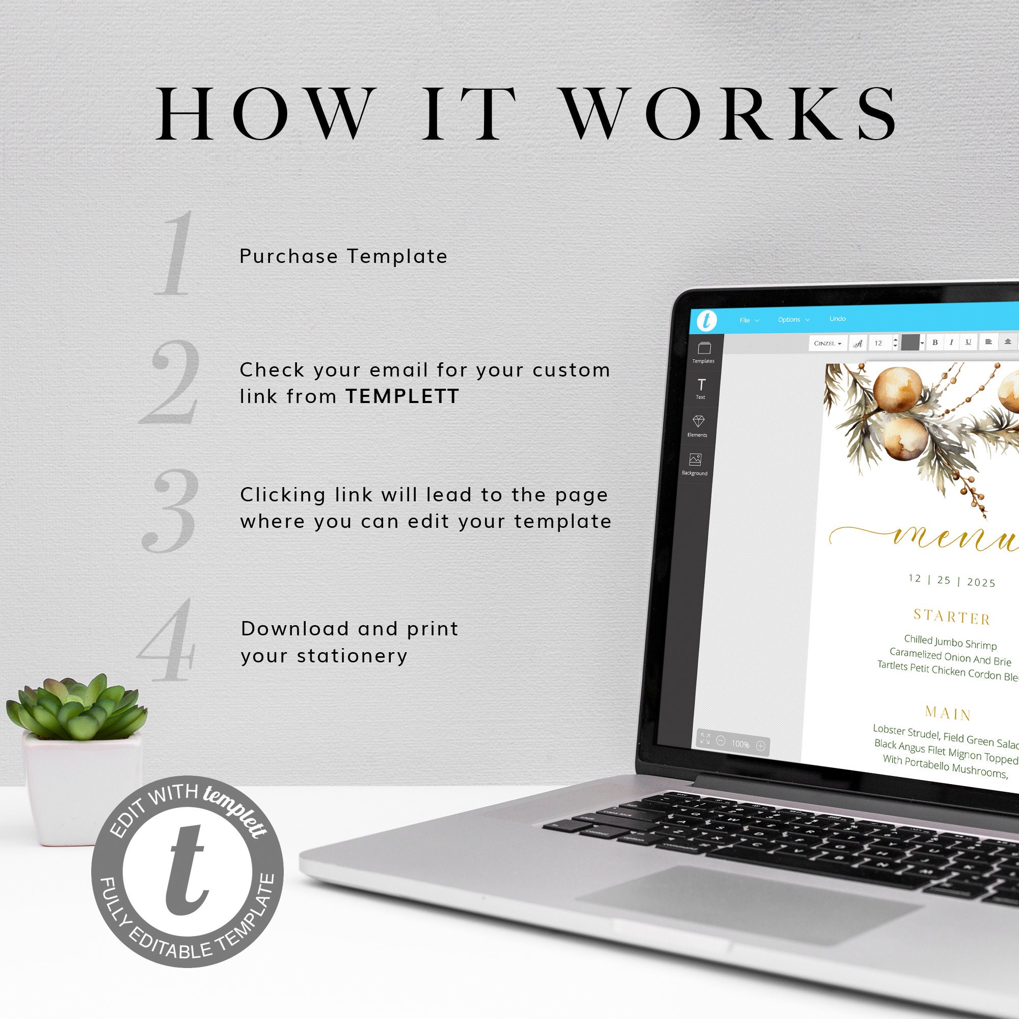 Editable Christmas Menu Template, Christmas Ornaments Menu, Printable ...