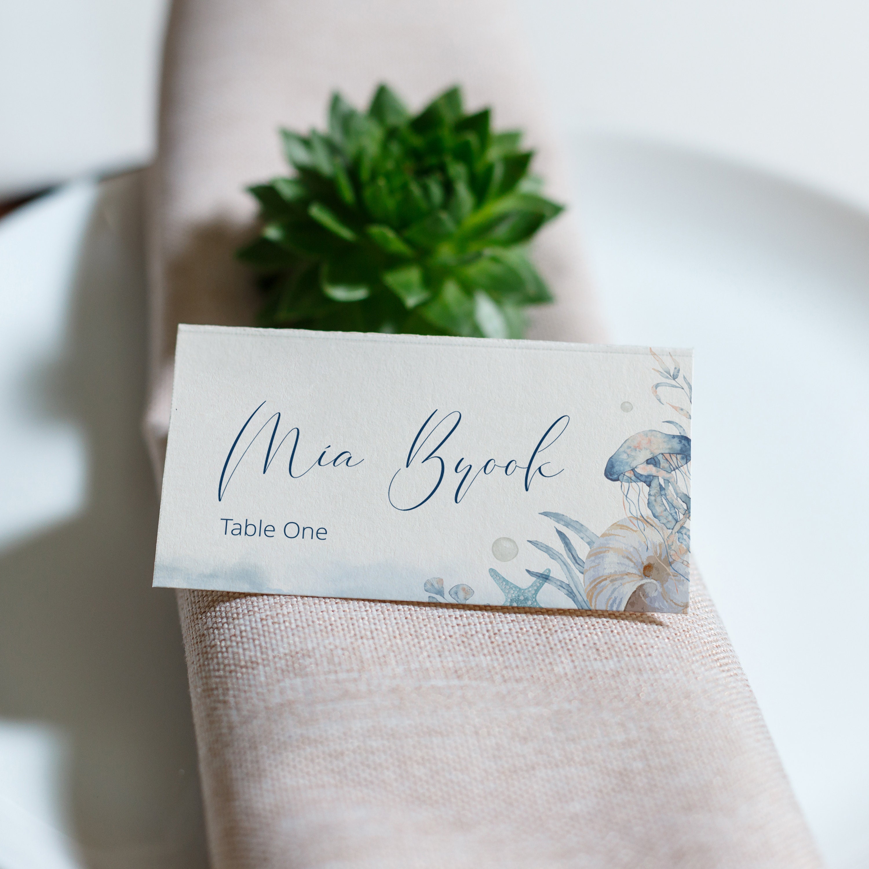 Blue Ocean Theme Place Card Template,summer Beach Card Template ...