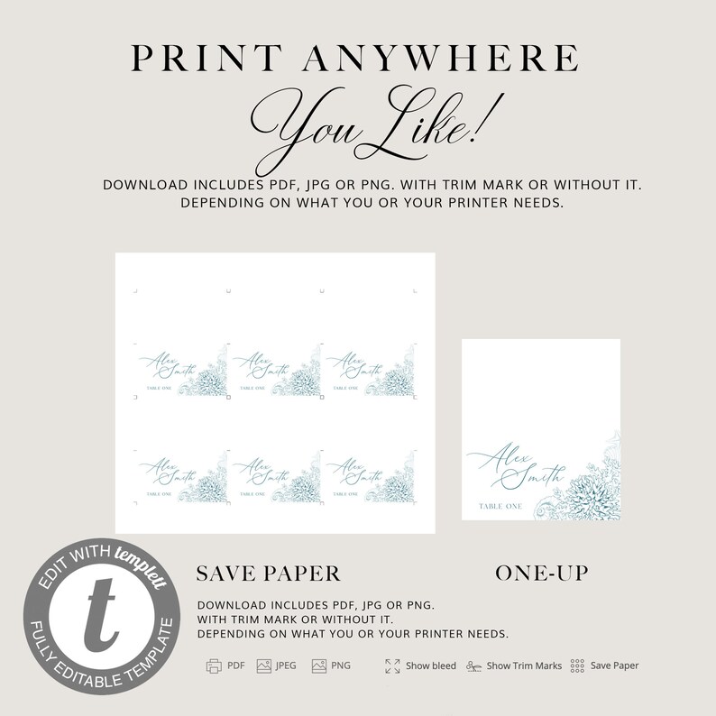Blue Ocean Theme Place Card Template, Editable & Printable - Etsy