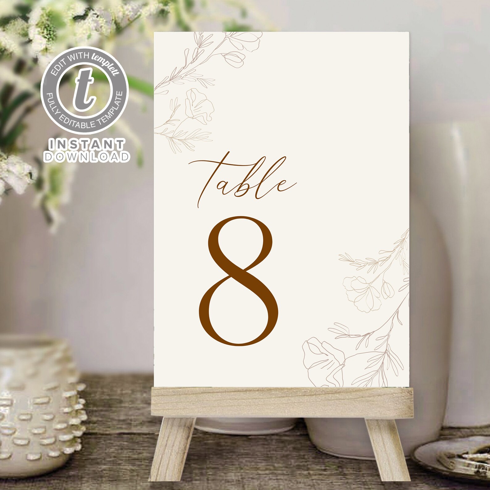 Printable Boho Table Number Card Template, Modern Wedding Table Numbers ...