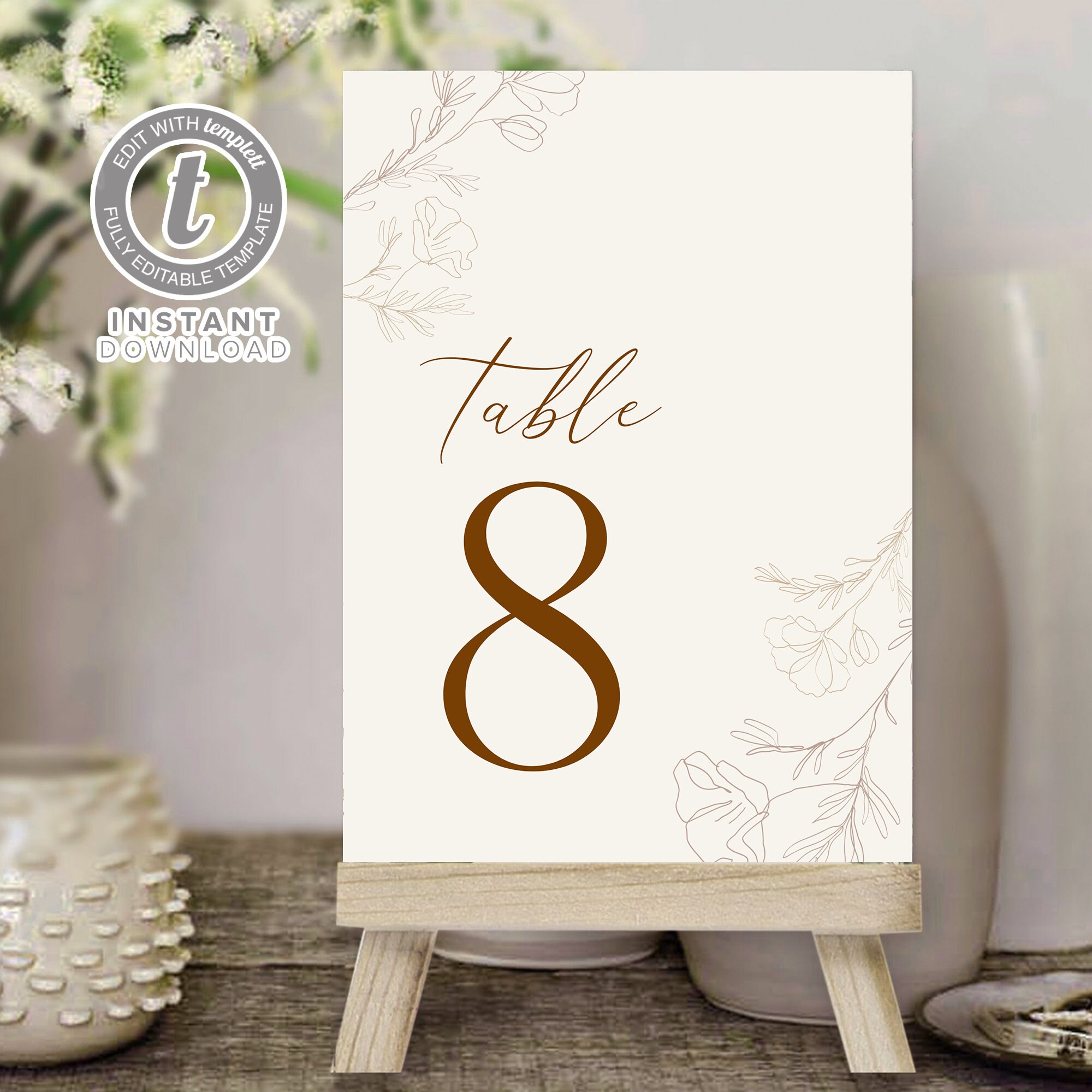Printable Boho Table Number Card Template, Modern Wedding Table Numbers ...