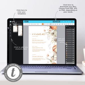 Fall Floral Pumpkin Menu Template , Party Brunch, Dinner, Autumn ...