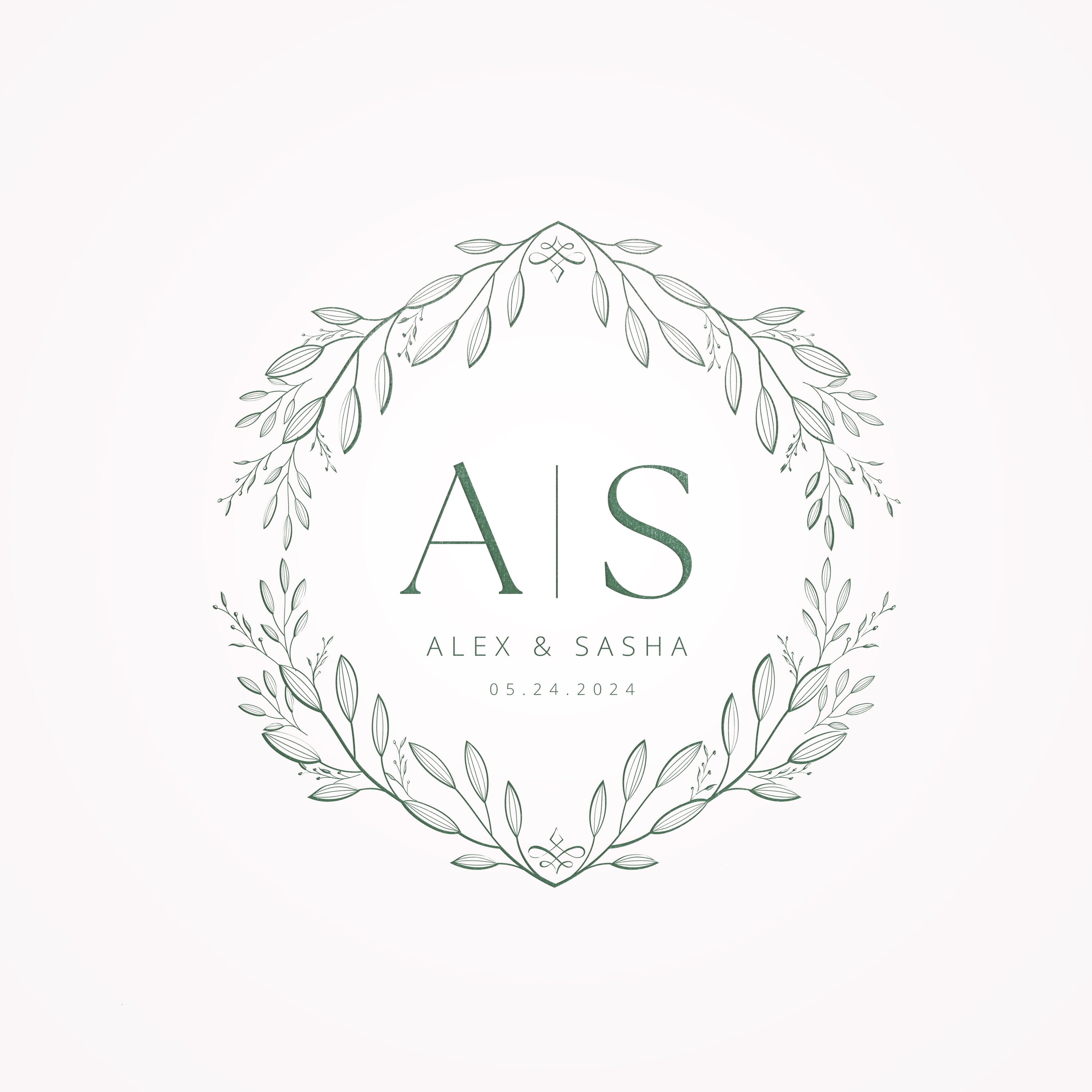 Editable Elegant Greenery Wreath Logo Template, Wedding Logo Branding ...