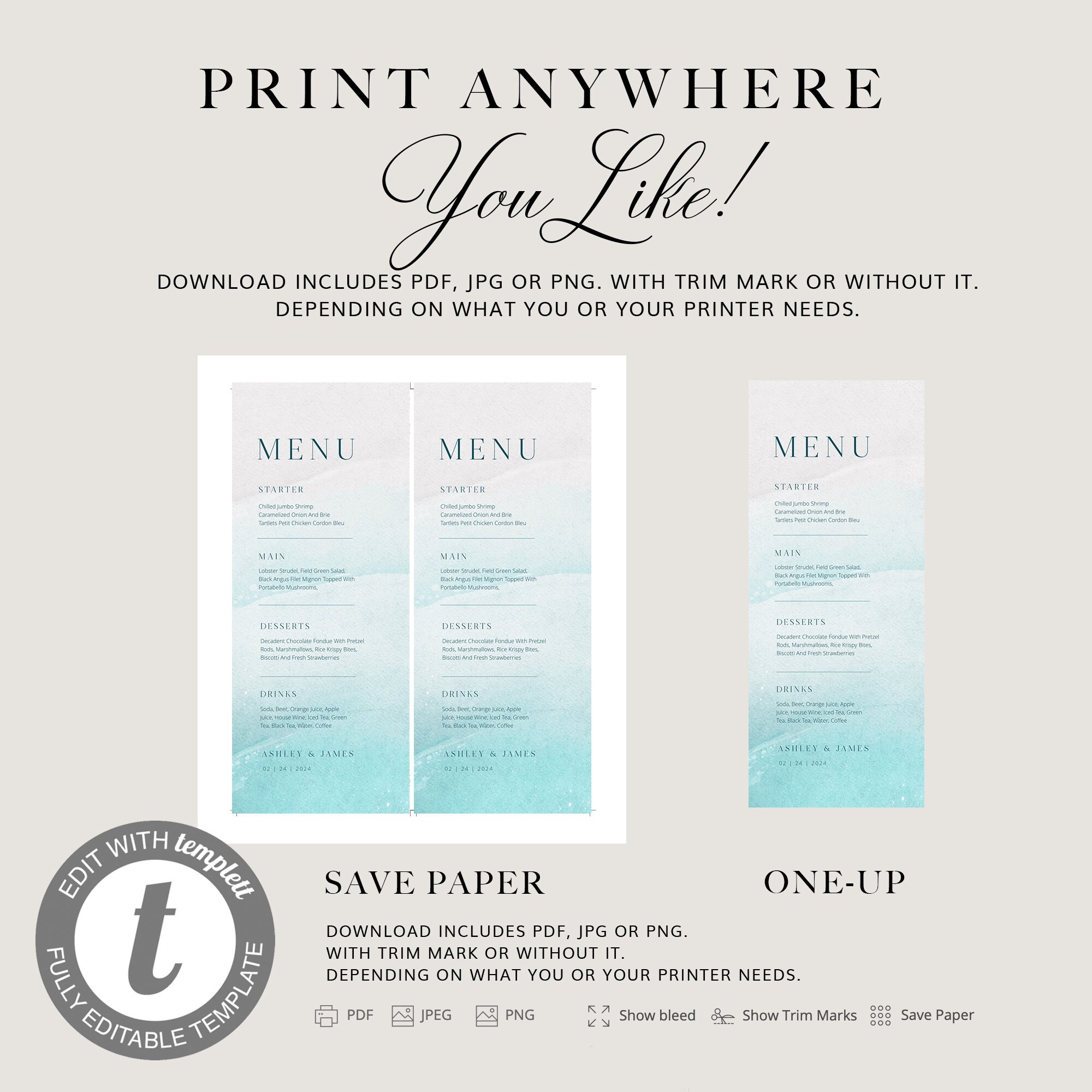 Ocean Sea Beach Wedding Menu Template,beach Sand Wedding Menu Template ...