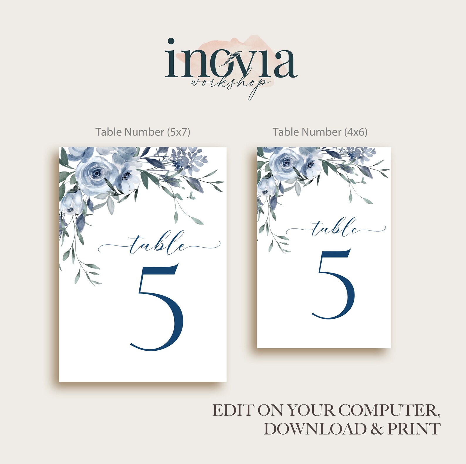 Dusty Blue Wedding Table Numbers Template, Editable Blue Table Numbers ...