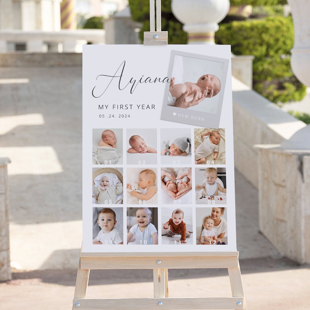 Baby's First Year Photo Poster Template: Minimalist Birthday Collage ...