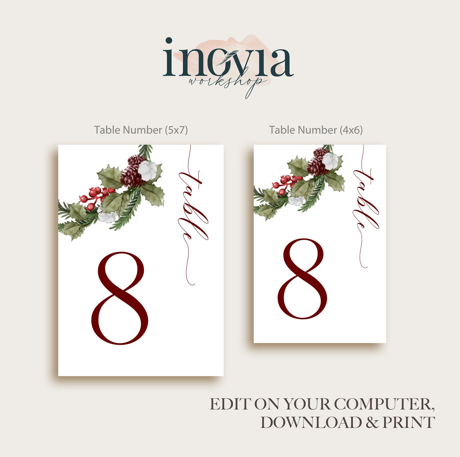 Christmas Table Numbers Template, Holiday Table Numbers, Winter Wedding ...