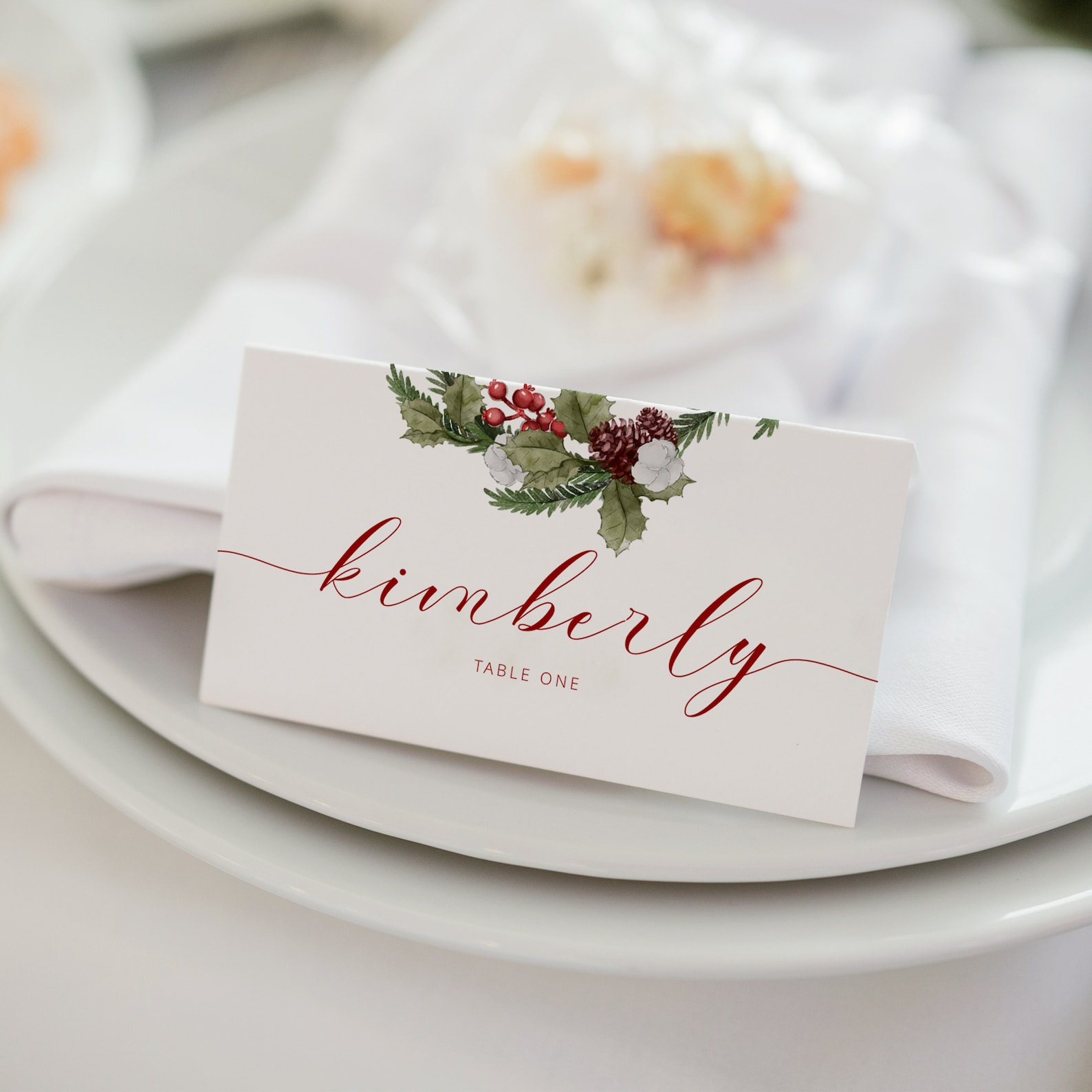 Christmas Place Card Template, Holiday Seating Card, Winter Wedding ...