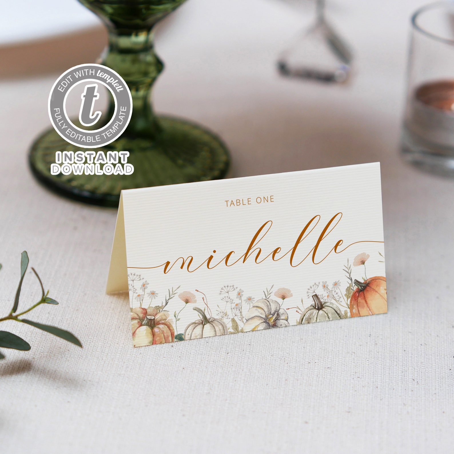 Fall Wildflower Pumpkin Wedding Place Card Templatefall - Etsy
