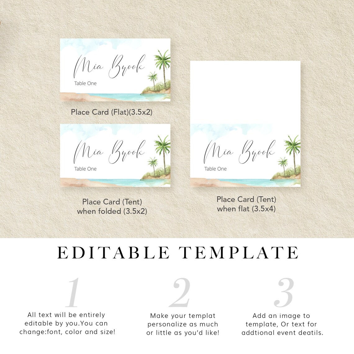 Ocean Beach Theme Place Card Templatesummer Beach Card - Etsy