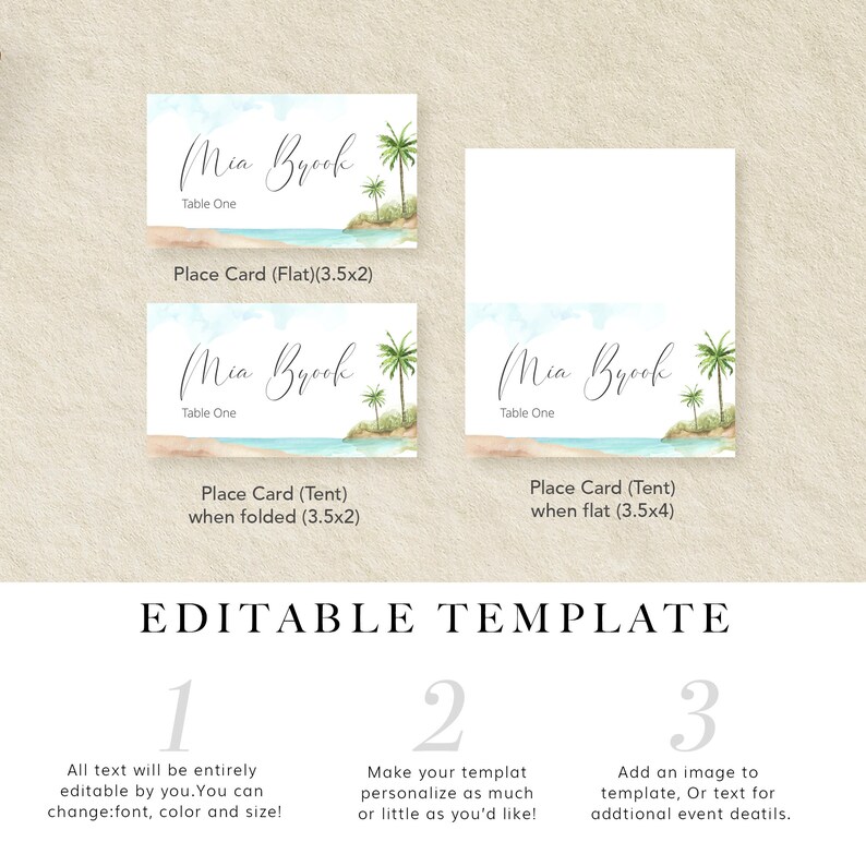 Ocean Beach Theme Place Card Template,summer Beach Card Template ...