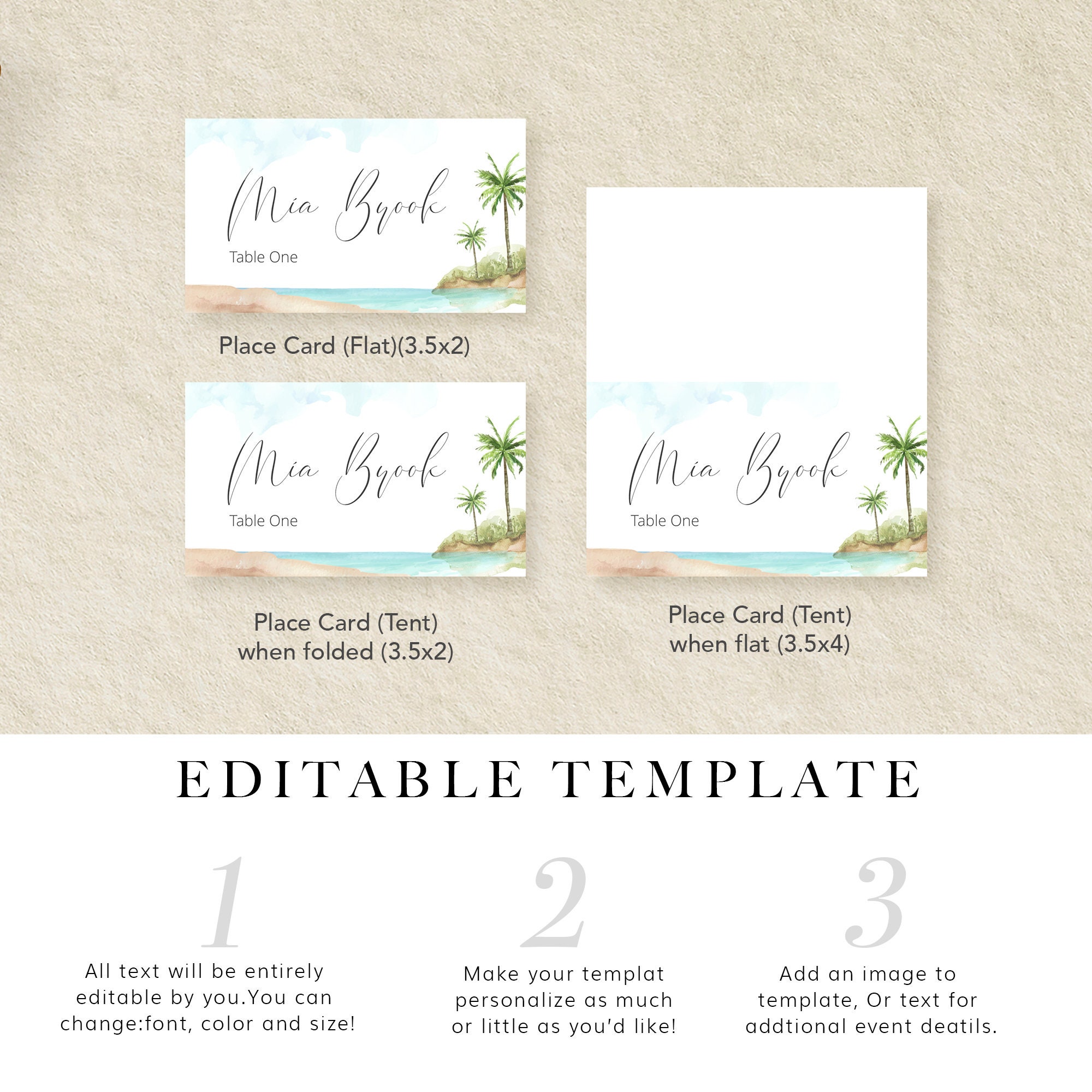 Ocean Beach Theme Place Card Template,summer Beach Card Template ...