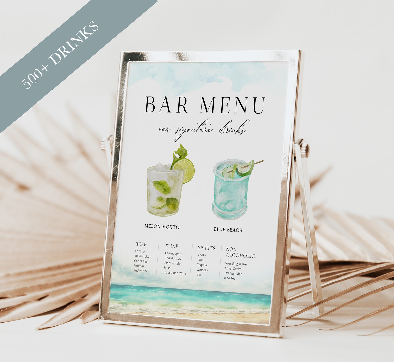 Beach Bar Menu Template: Summer Drink Sign (digital Download) - Etsy