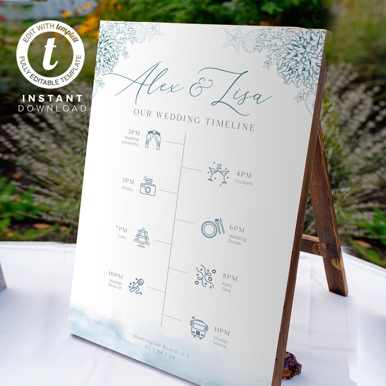 Ocean Beach Wedding Timeline Template,schedule of Events, Wedding Party ...