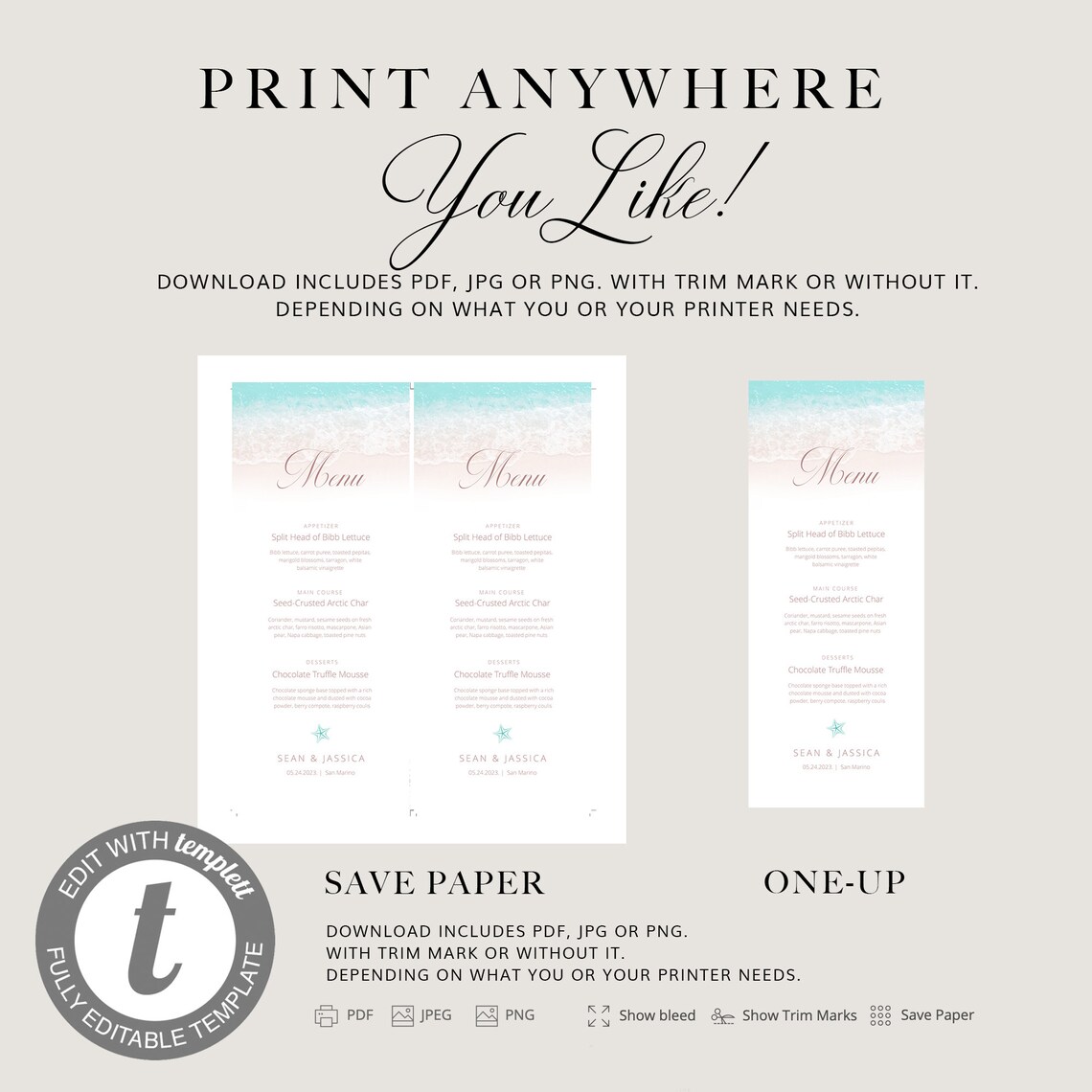 Beach Wedding Menu Template,instant Download,beach Themed Menu Template ...