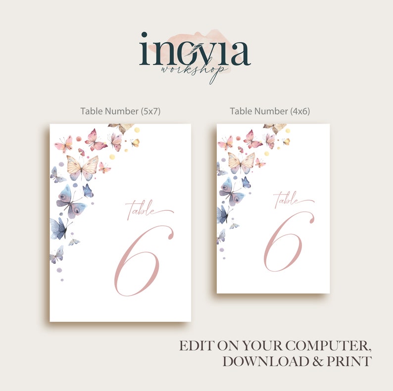 Butterfly Table Number Card Template: Elegant Wedding Decor (digital ...