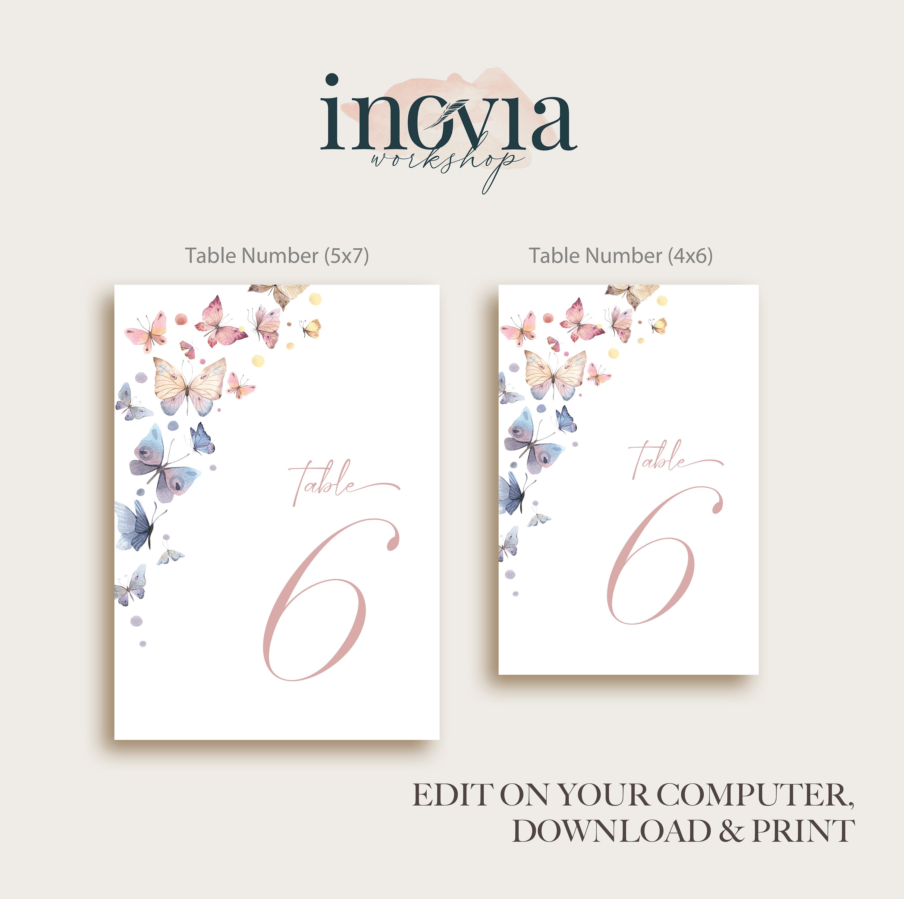 Butterfly Table Number Card Template: Elegant Wedding Decor (digital ...