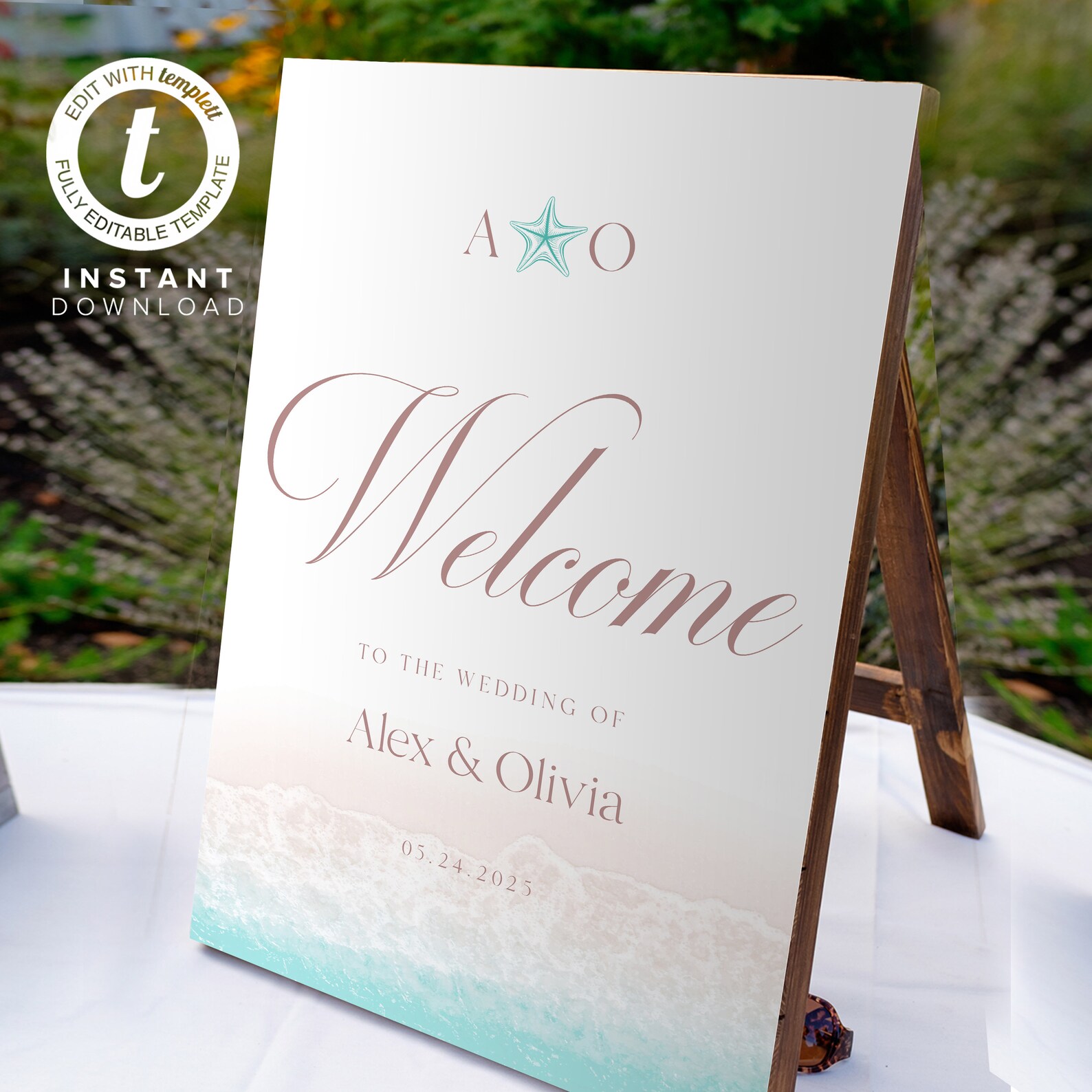 Beach Themed Wedding Welcome Sign Template, Summer Ocean Wedding Sign ...